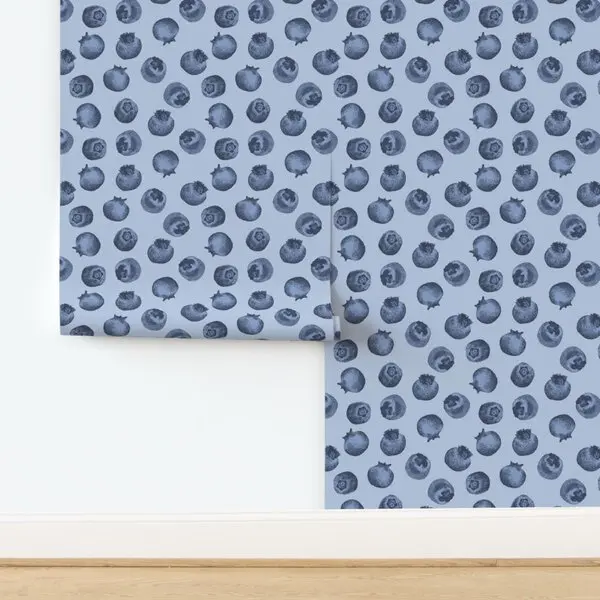 Spoonflower Summer Blueberries Fruit Cute Hand Drawn Custom Removable Wallpaper