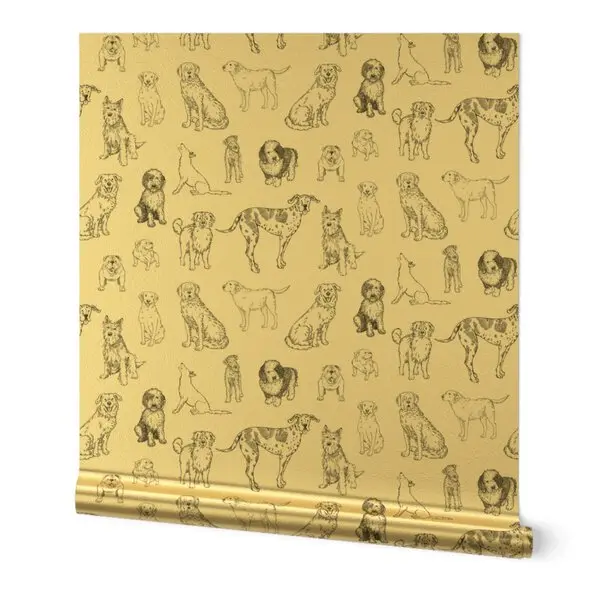 Spoonflower Black And White Dogs Hand Drawn Home Decor Ink Custom Pre-pasted Wallpaper