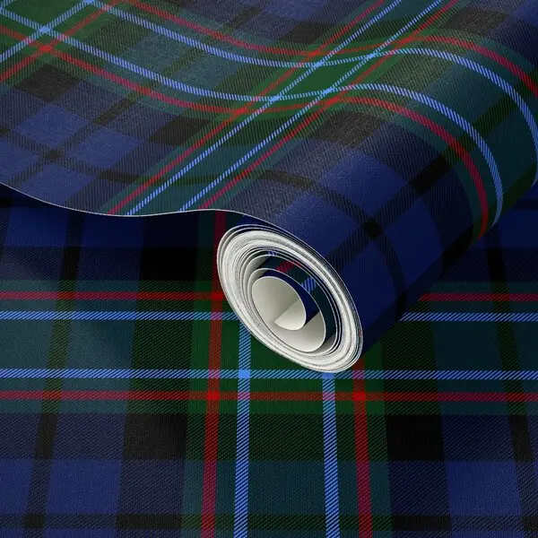 Spoonflower Macrae Rae Mccray Tartan Plaid Scottish Custom Removable Wallpaper - Black,blue,brown