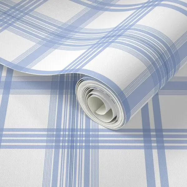 Spoonflower Pastel Blue White Plaid Check Tartan Traditional Wallpaper - Blue,white
