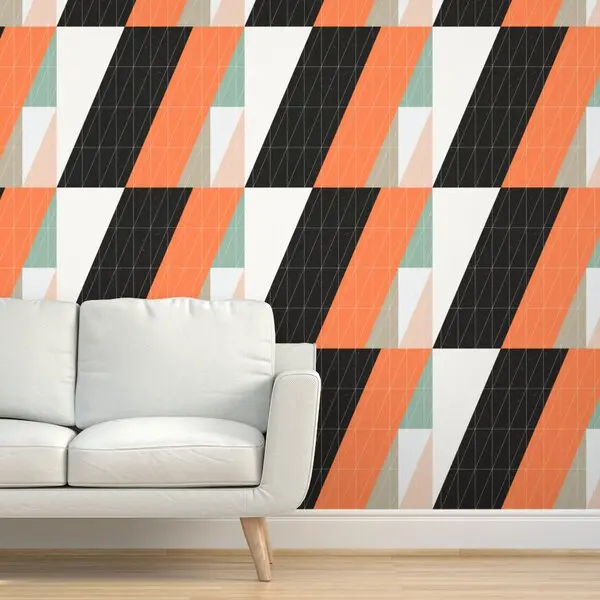 Spoonflower Triangles Orange Triangle Modern Mod Minimal Gray Traditional Wallpaper