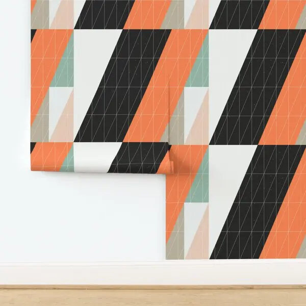 Spoonflower Triangles Orange Triangle Modern Mod Minimal Gray Traditional Wallpaper