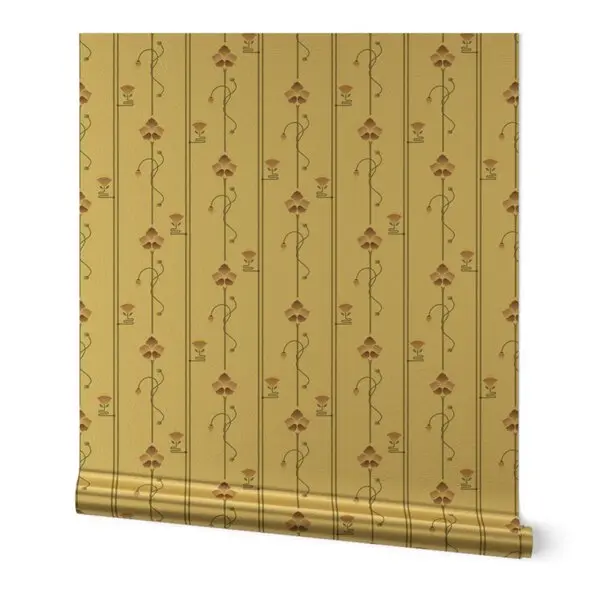 Spoonflower Flower Stripes Deco Soft Muted Craftsman Arts And Custom Pre-pasted Wallpaper