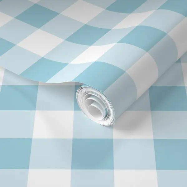 Spoonflower Plaid Aqua Check Swedish Blue And White Gustavian Traditional Wallpaper - Blue,white