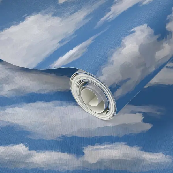 Spoonflower Clouds Sky Painting Cloud Brushstrokes Blue Spring Traditional Wallpaper - Blue,white,gray