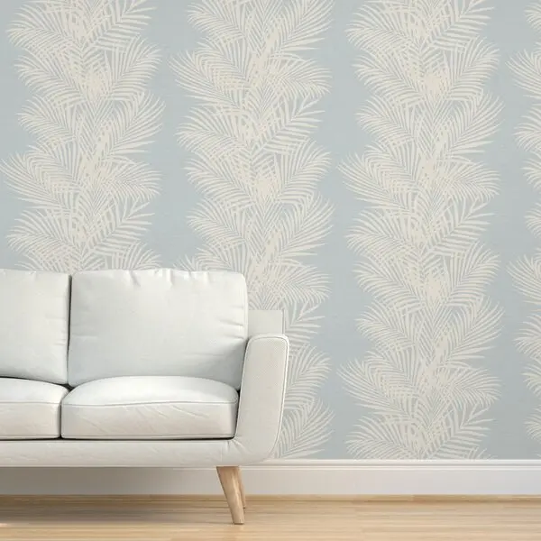 Spoonflower White Stripe Leaf Palm Feathers Tan Neutral 100% Natural Sisal Grasscloth Wallcovering