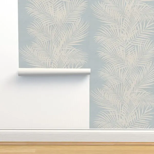 Spoonflower White Stripe Leaf Palm Feathers Tan Neutral 100% Natural Sisal Grasscloth Wallcovering