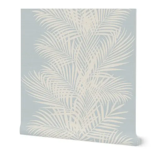 Spoonflower White Stripe Leaf Palm Feathers Tan Neutral 100% Natural Sisal Grasscloth Wallcovering