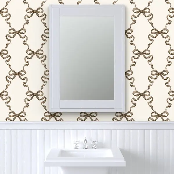 Spoonflower Large Hannah Triibon Trellis Brown On Cream Custom Pre-pasted Wallpaper