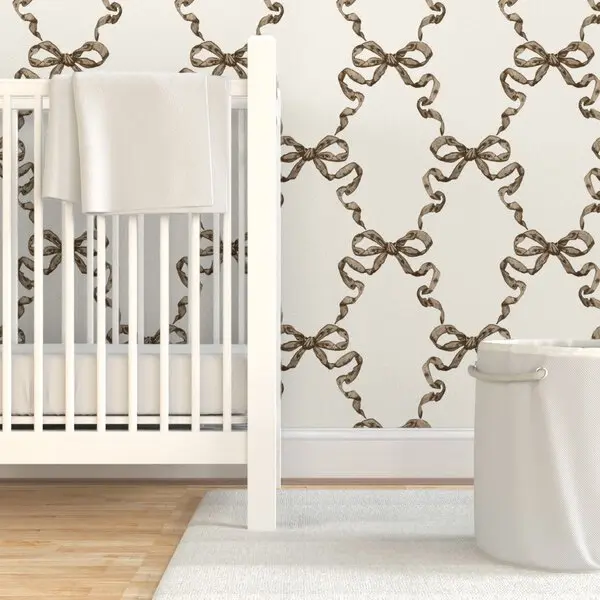 Spoonflower Large Hannah Triibon Trellis Brown On Cream Custom Pre-pasted Wallpaper