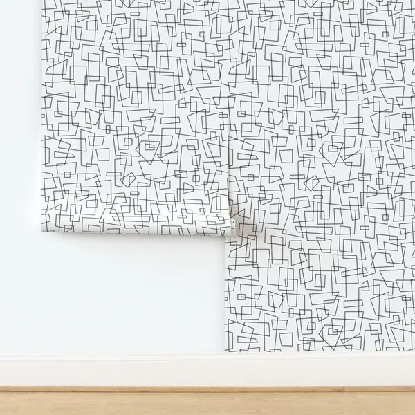 Spoonflower Squared White & Black Custom Pre-pasted Wallpaper - White,gray