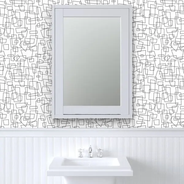 Spoonflower Squared White & Black Custom Pre-pasted Wallpaper - White,gray