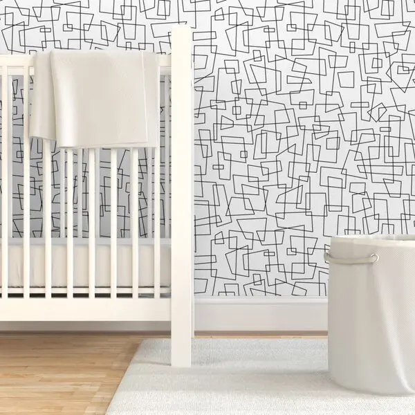 Spoonflower Squared White & Black Custom Pre-pasted Wallpaper - White,gray