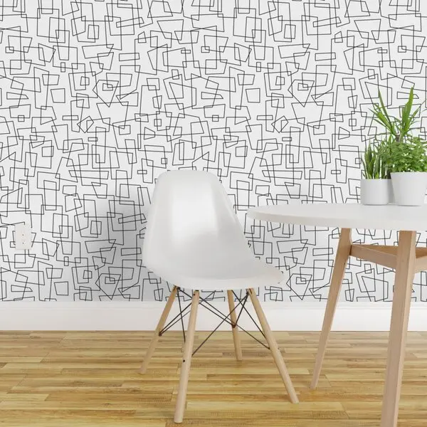 Spoonflower Squared White & Black Custom Pre-pasted Wallpaper - White,gray