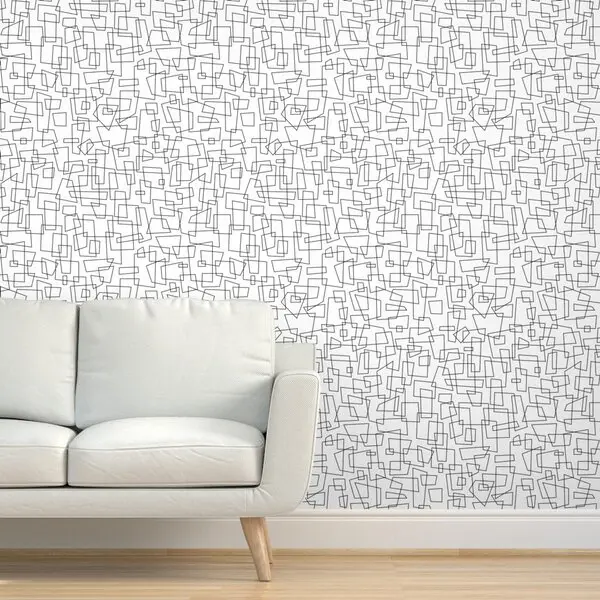 Spoonflower Squared White & Black Custom Pre-pasted Wallpaper - White,gray
