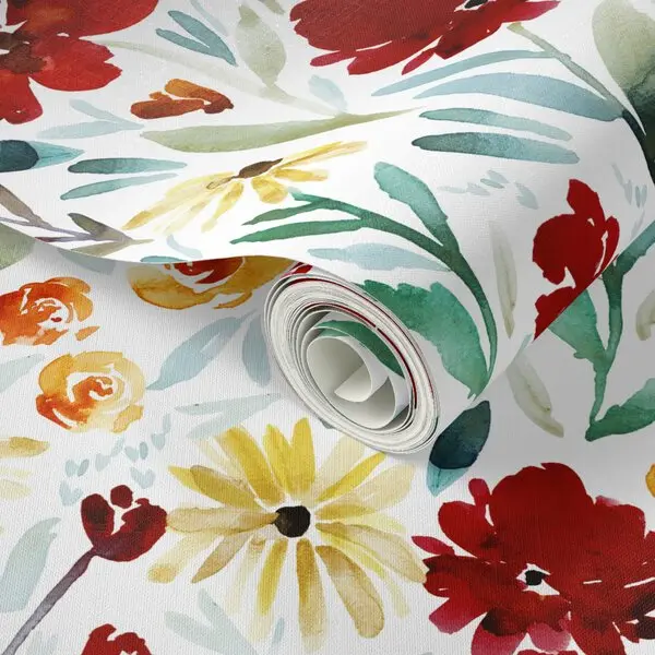 Spoonflower Ruby Fields Jumbo Custom Pre-pasted Wallpaper - Green,gray,brown