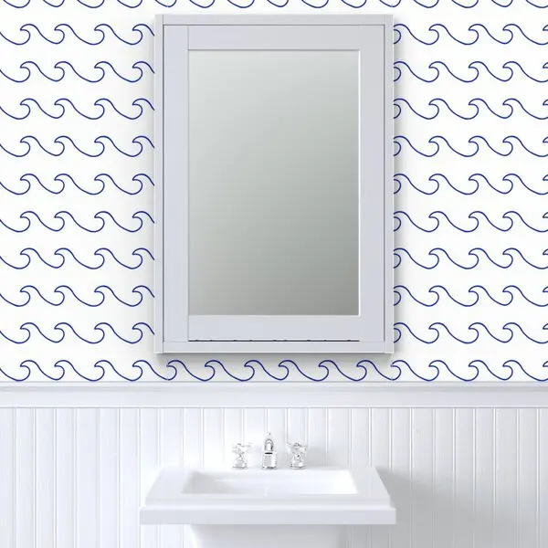 Spoonflower Ocean Waves Surf Wave Nautical Navy 100% Natural Sisal Grasscloth Wallcovering