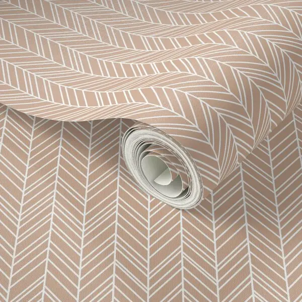 Spoonflower Brown Geometric Abstract Feather Trendy Tan Beige Traditional Wallpaper - Brown,white
