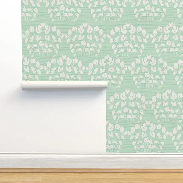 Spoonflower Flowers 1 100% Natural Sisal Grasscloth Wallcovering - White