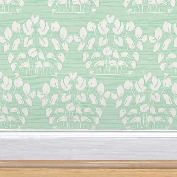 Spoonflower Flowers 1 100% Natural Sisal Grasscloth Wallcovering - White
