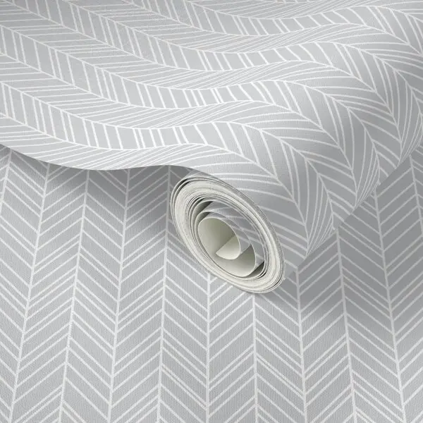 Spoonflower Grey Geometric Abstract Feather Trendy Herringbone Traditional Wallpaper - Gray,blue,white