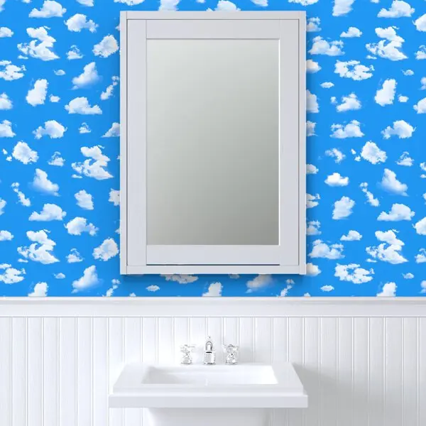 Spoonflower Clouds Summer Traditional Wallpaper