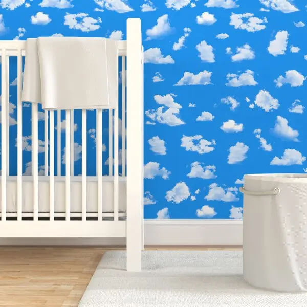 Spoonflower Clouds Summer Traditional Wallpaper