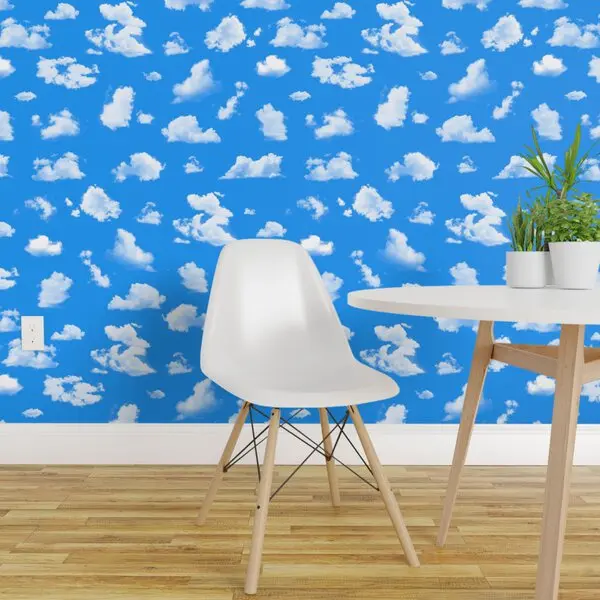 Spoonflower Clouds Summer Traditional Wallpaper