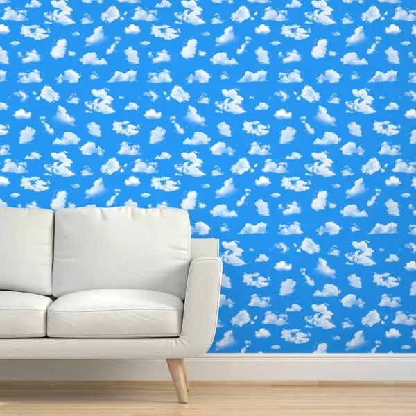 Spoonflower Clouds Summer Traditional Wallpaper