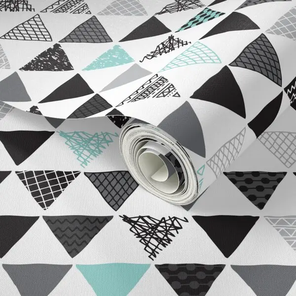 Spoonflower Geometric Boho Triangle Blue Modern Geo Pattern Traditional Wallpaper - Black,blue,gray