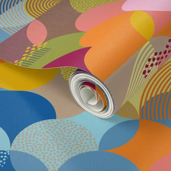 Spoonflower Abstract Colorful Summer Colorblock Modern Art Custom Pre-pasted Wallpaper - Blue,brown,pink
