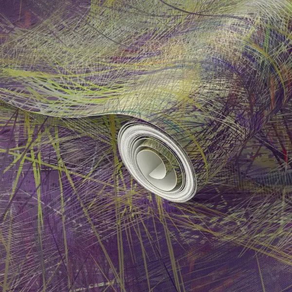 Spoonflower Violet Spring Green Ske Landscape Sketch Ink Custom Removable Wallpaper - Brown,green,purple