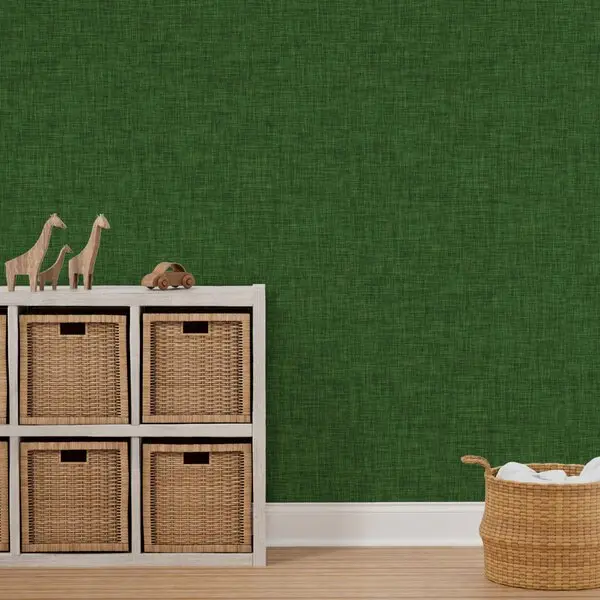 Spoonflower Linen Custom Pre-pasted Wallpaper - Green