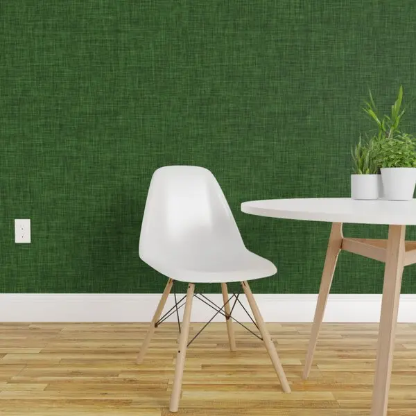 Spoonflower Linen Custom Pre-pasted Wallpaper - Green