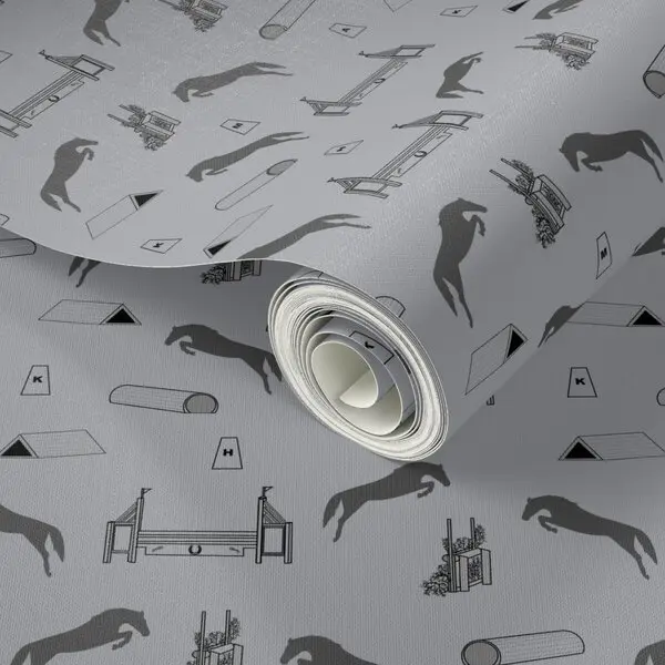 Spoonflower Animals Horses Equestrian Eventing Jumping Horse Custom Pre-pasted Wallpaper