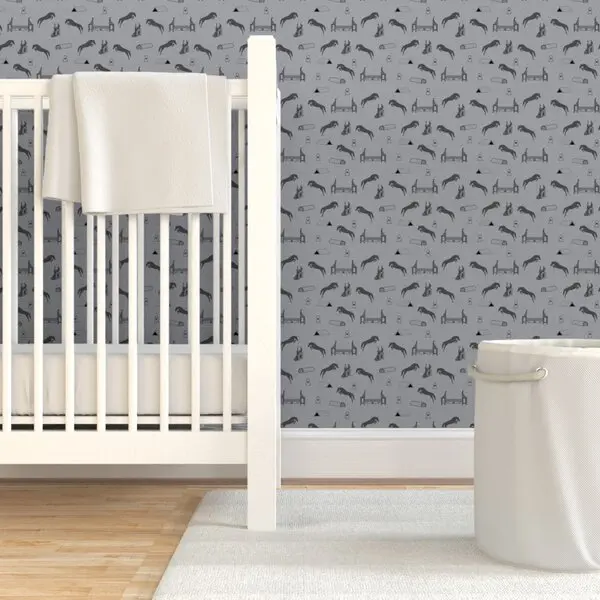 Spoonflower Animals Horses Equestrian Eventing Jumping Horse Custom Pre-pasted Wallpaper - Gray