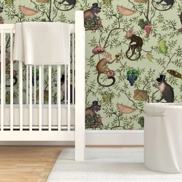 Spoonflower Chinoiserie Vintage Flowers Victorian Animals Custom Pre-pasted Wallpaper