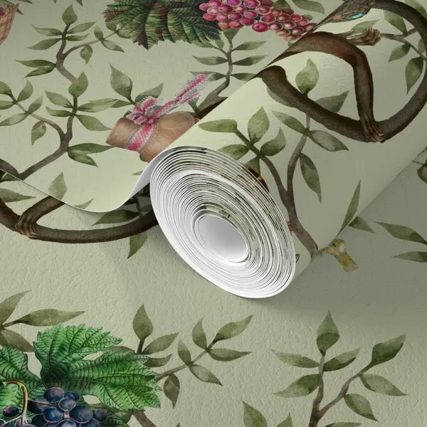 Spoonflower Chinoiserie Vintage Flowers Victorian Animals Custom Pre-pasted Wallpaper