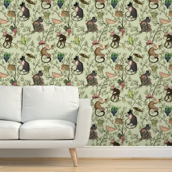 Spoonflower Chinoiserie Vintage Flowers Victorian Animals Custom Pre-pasted Wallpaper