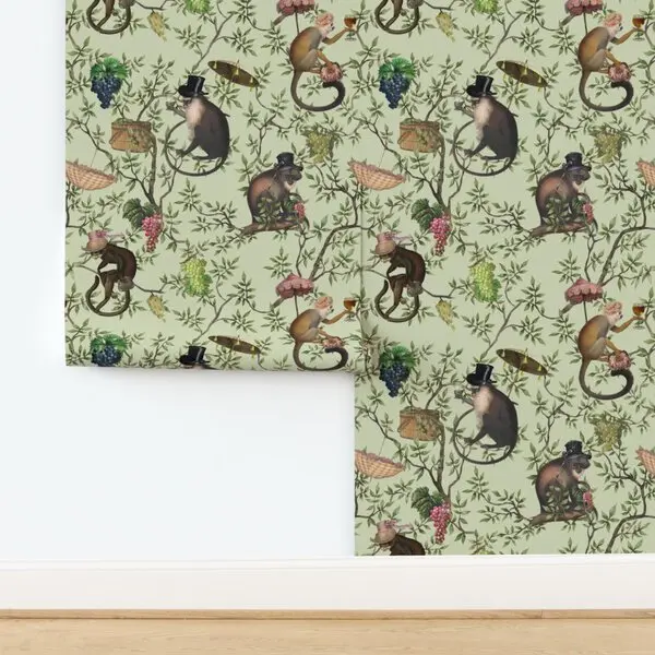 Spoonflower Chinoiserie Vintage Flowers Victorian Animals Custom Pre-pasted Wallpaper