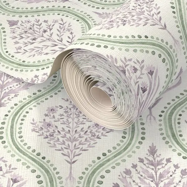 Spoonflower Monticello New Lilac White 100% Natural Sisal Grasscloth Wallcovering - Green