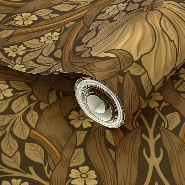 Spoonflower Bestselling Popular Williammorris Antiquefloral Custom Pre-pasted Wallpaper - Brown