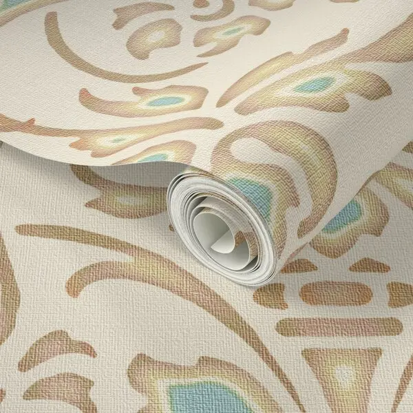 Spoonflower Damask Trellis Neutral Modern Victorian Traditional Wallpaper - Beige,brown,green