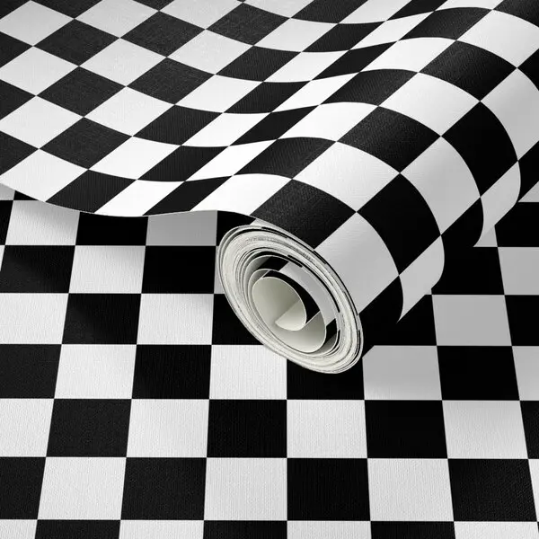 Spoonflower Inch Black White Checkered Geometric Squares Check Custom Pre-pasted Wallpaper - Black,white,gray
