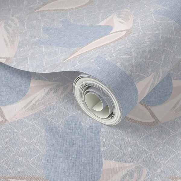 Spoonflower Blue Leaves Tulips Traditional Wallpaper