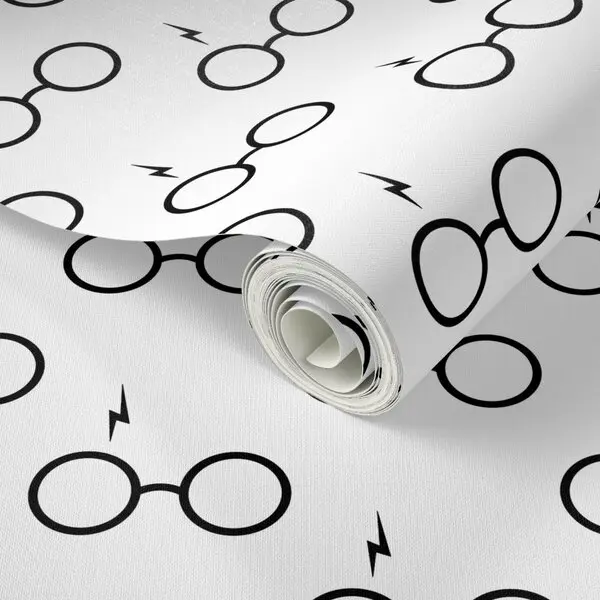 Spoonflower Black White Glasses Harry Scar Potterhead Custom Removable Wallpaper - Black,white,gray