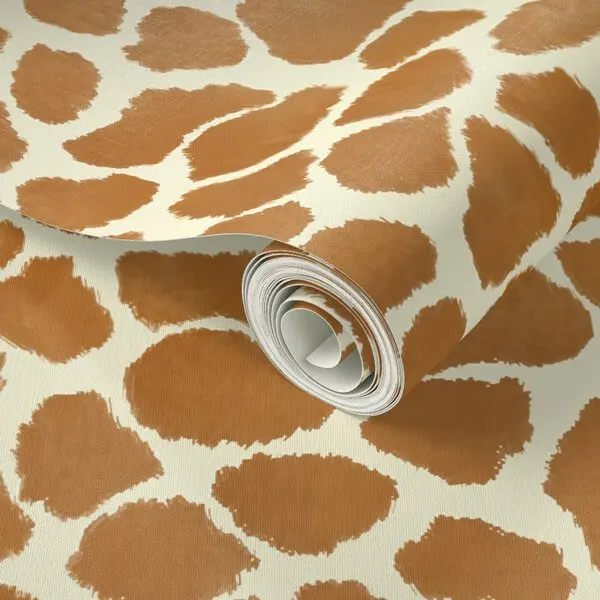 Spoonflower Giraffe Spots Hide Zoo Safari Brown Animal Print Traditional Wallpaper - Brown,beige,orange