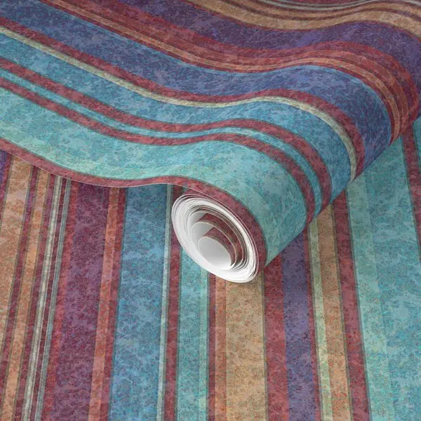 Spoonflower Blue Purple Gold Stripes Coordinate Custom Removable Wallpaper - Gray,teal,pink