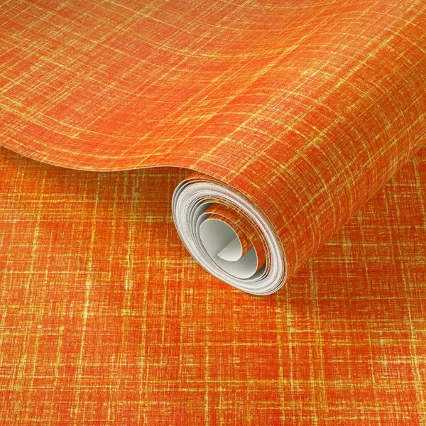 Spoonflower Orange Linen Tangerine Custom Removable Wallpaper - Orange,tan