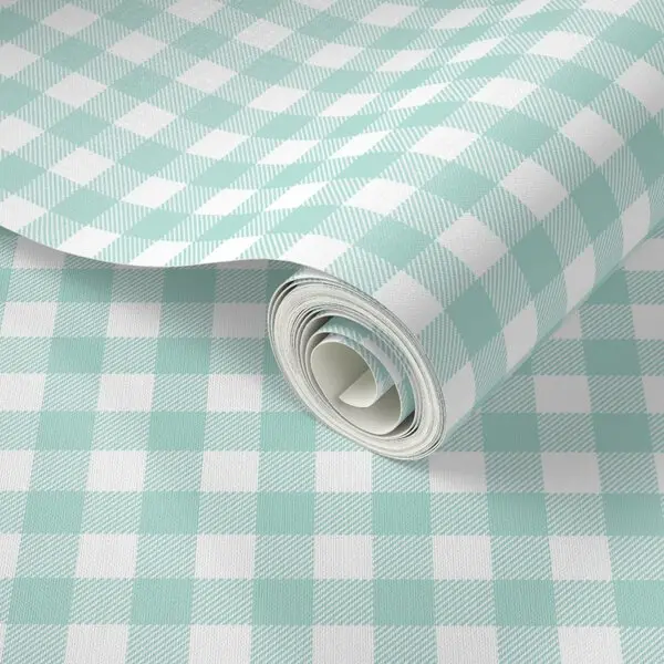Spoonflower Stripe Plaid Grey Mint Stripes Coordinate And Custom Pre-pasted Wallpaper - Teal,mint,green